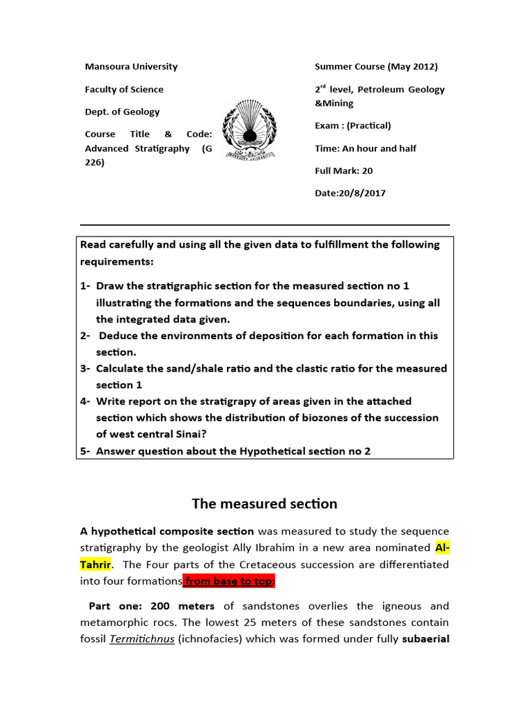 Practical Exam 2012, General Strat. Geoph&geol | PDF | Geological ...