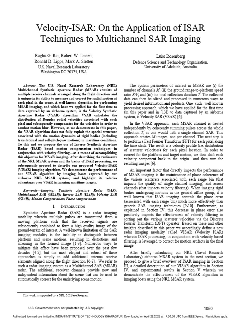 Velocity-IsAR On The Application of ISAR Techniques To Multichannel SAR Imaging | PDF | Radar ...