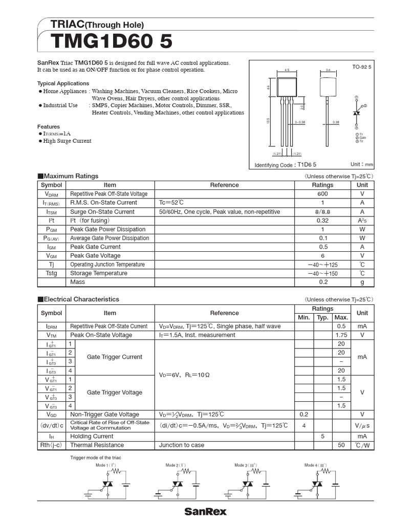 Triac Lavadora Panasonic Válvula D'água t1d6 TMG1D60 - 5 | PDF