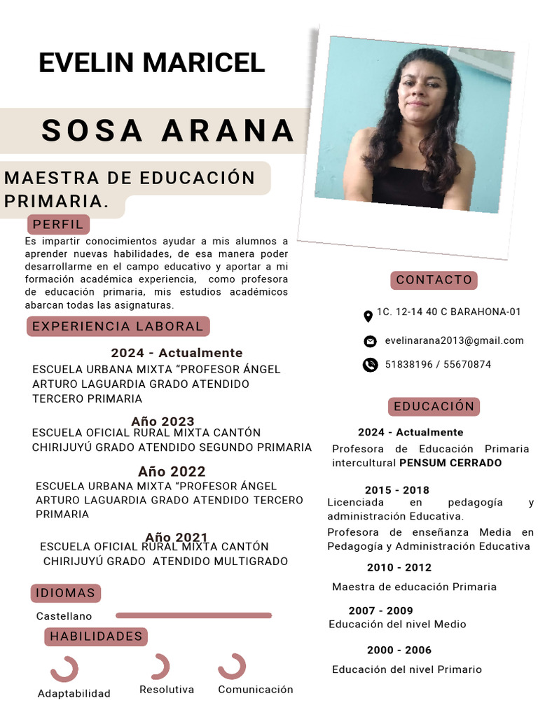 Curriculum Poca Experiencia Profesional Rosado | PDF