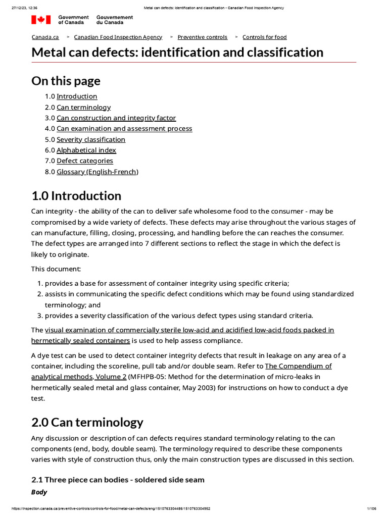 Metal Can Defects. Identification and Classification - Canadian Food ...