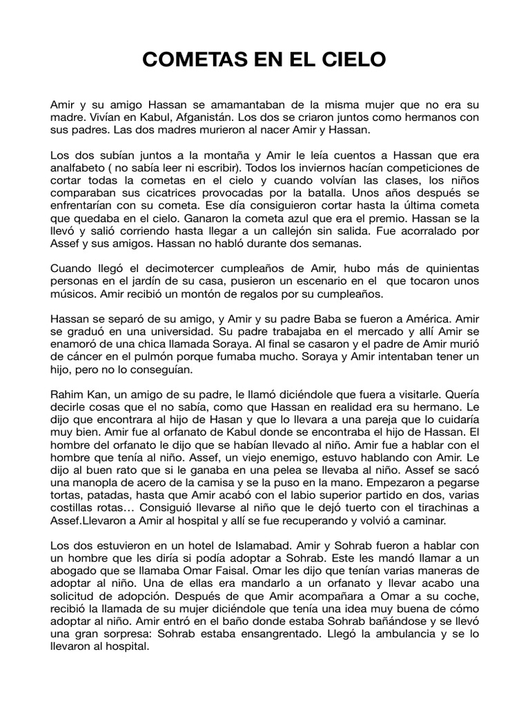 Resumen Libro Cometas En El Cielo Pdf