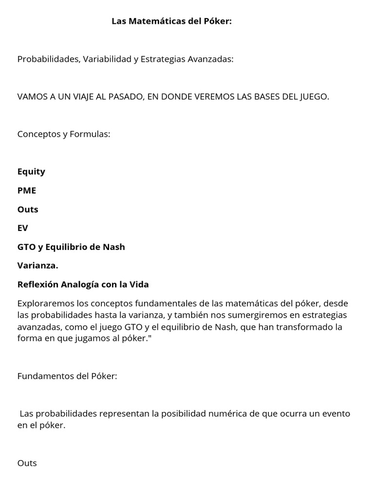 Las Matemáticas Del Póker | PDF | Teoría de juego | Póker