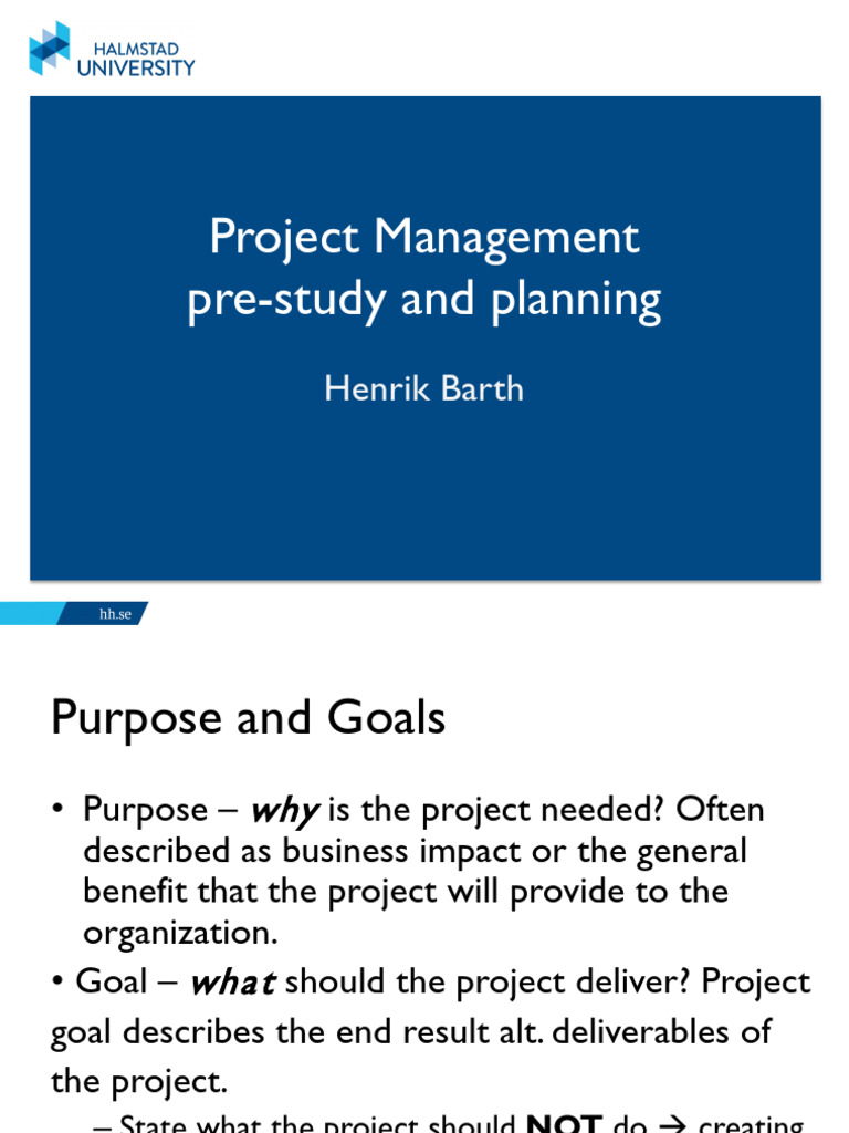 Project Management Part 2 - Pre Study and Planning - 240122 | PDF ...