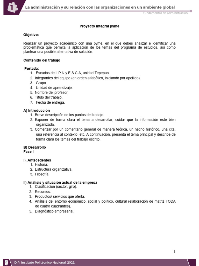 U1a3 Guia Proyecto Pyme | PDF | Planificación | Análisis FODA