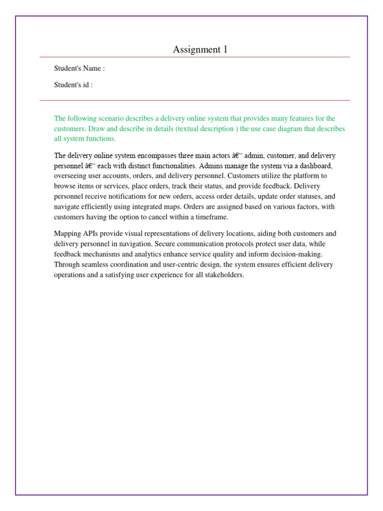 Assignment 1 - Delivery Online System - Use Case | PDF | Use Case | Computing