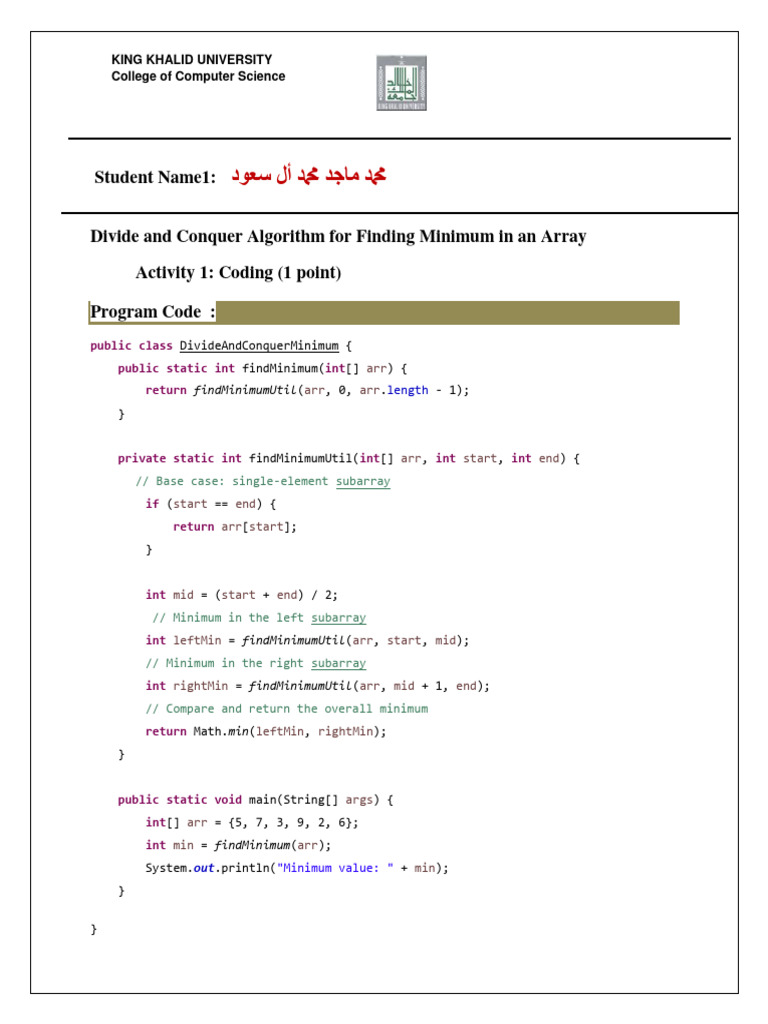 Divide and Conquer Algorithm - Minimum | PDF | Time Complexity | Algorithms