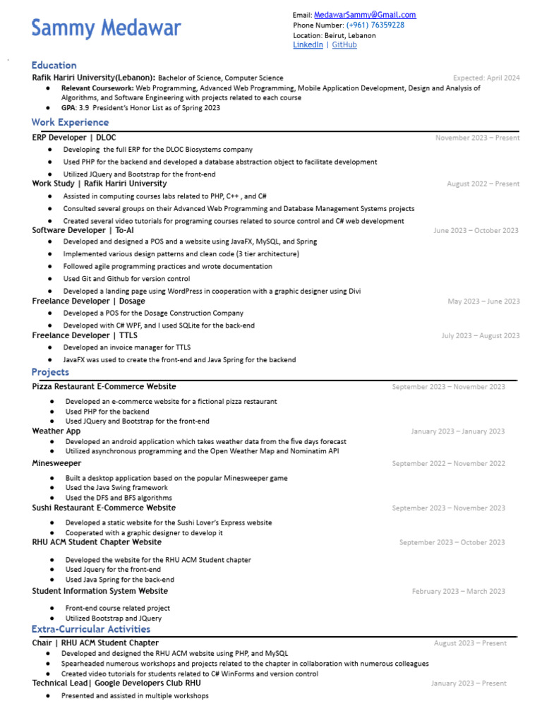 Sammy Medawar - Resume | PDF | Project Management | Java (Programming ...