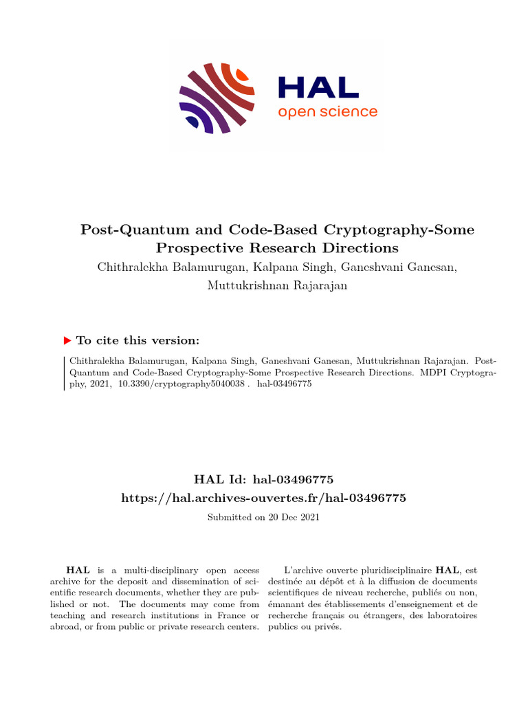 Post-Quantum and Code-Based Cryptography-Some Prospective Research ...