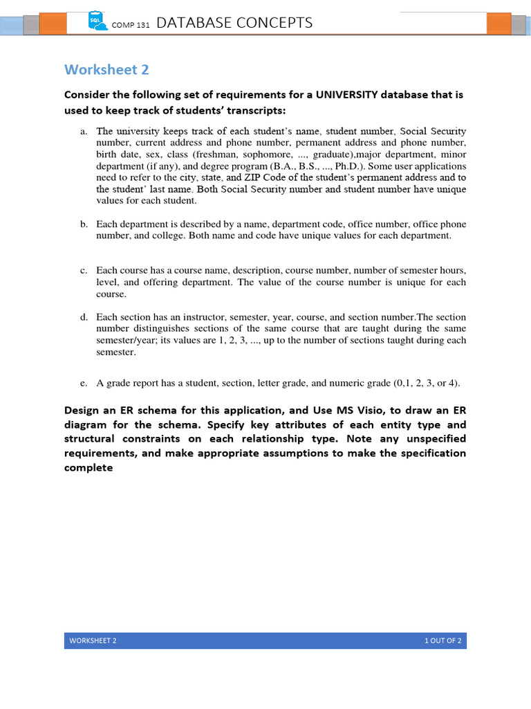 Worksheet 2 - Entity Relationship Diagram | PDF
