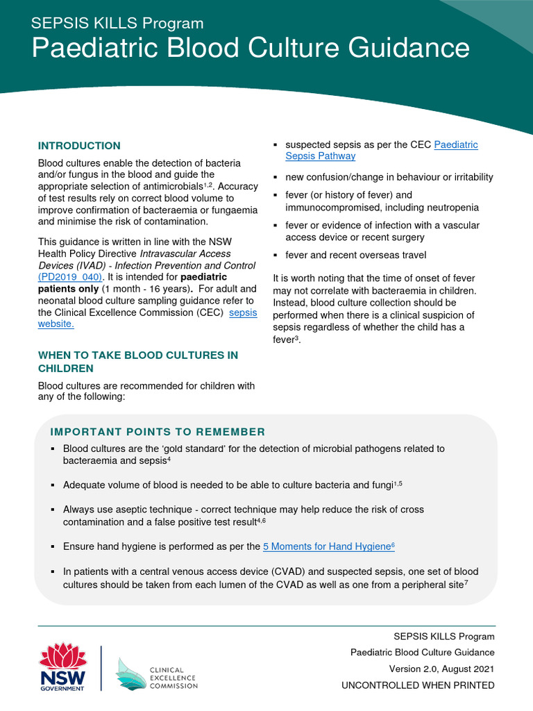 Paediatric Blood Culture Guideline | PDF | Sepsis | Intravenous Therapy