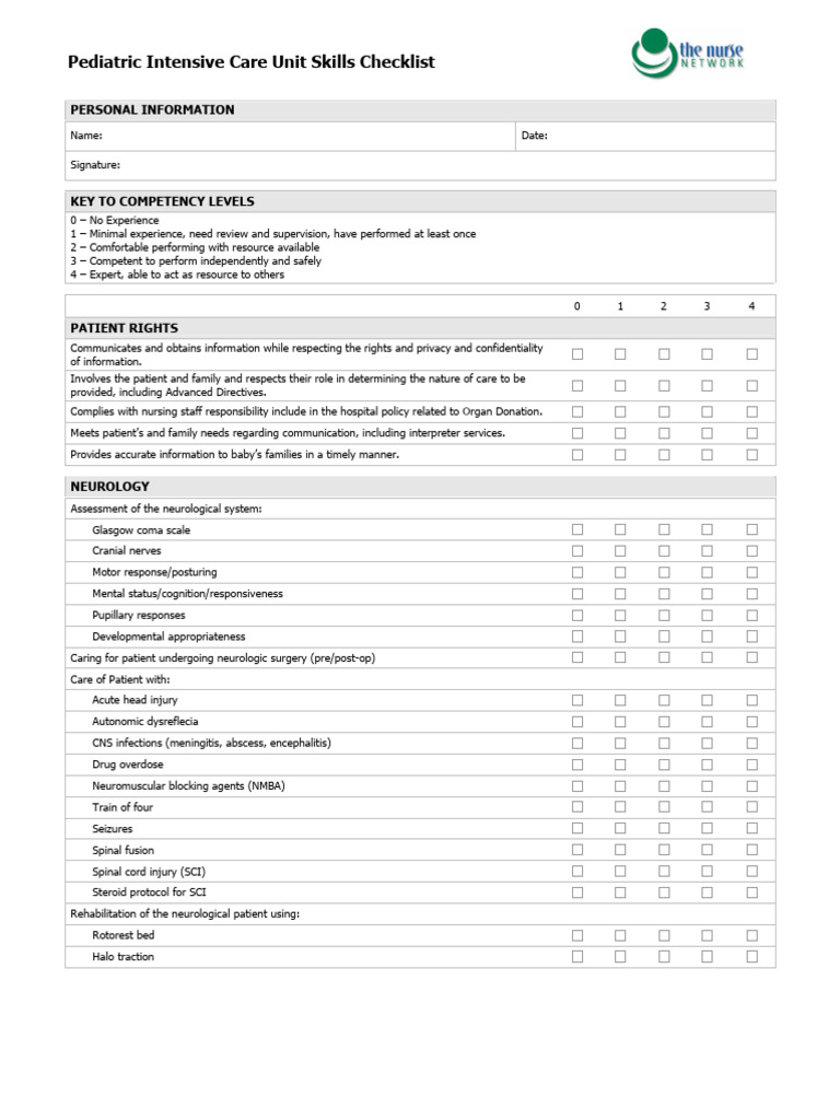 pediatric-icu-skills-checklist | PDF | Neurology | Medicine