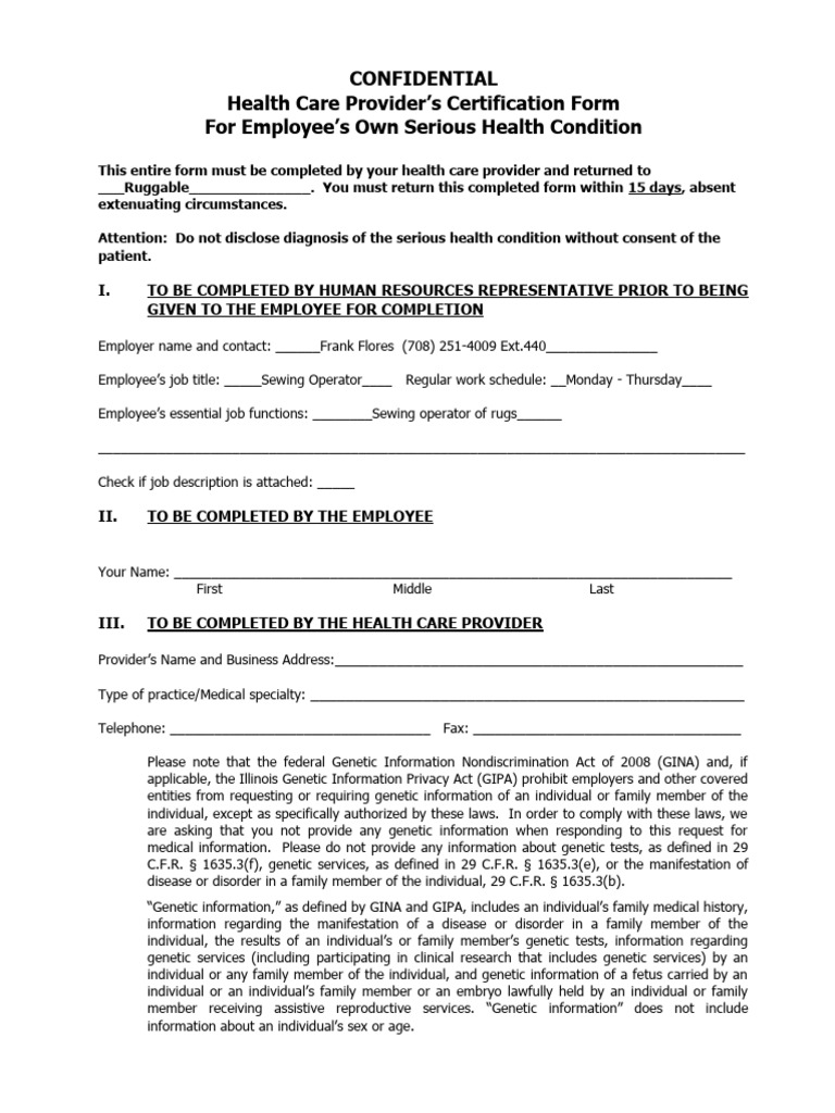 (IL) FMLA Certification Form Employee Condition Beatriz Ruiz | PDF ...
