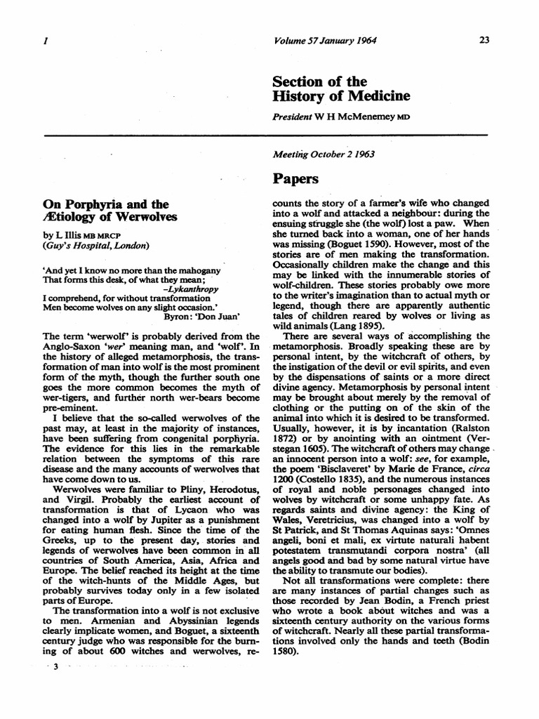 Porphyria and the Werwolf Myth | PDF | Werewolves