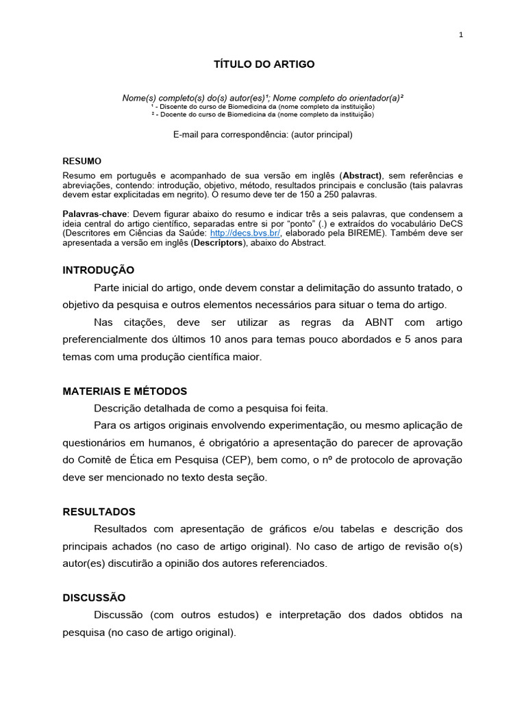 Template Artigo Científico TCC II - ABNT | PDF | Abstract (resumo) | Science