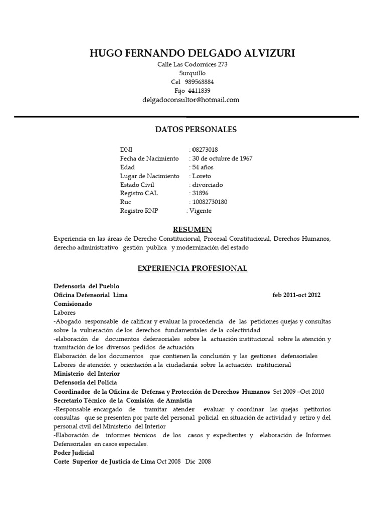 Hugo Fernando Delgado CV Actualizado | PDF | Caso de ley | Ley procesal