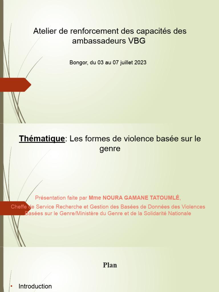 Présentation Formes Des VBG - Bongor Juillet 2023 Ok - Copie | PDF | Violence sexuelle | Viol