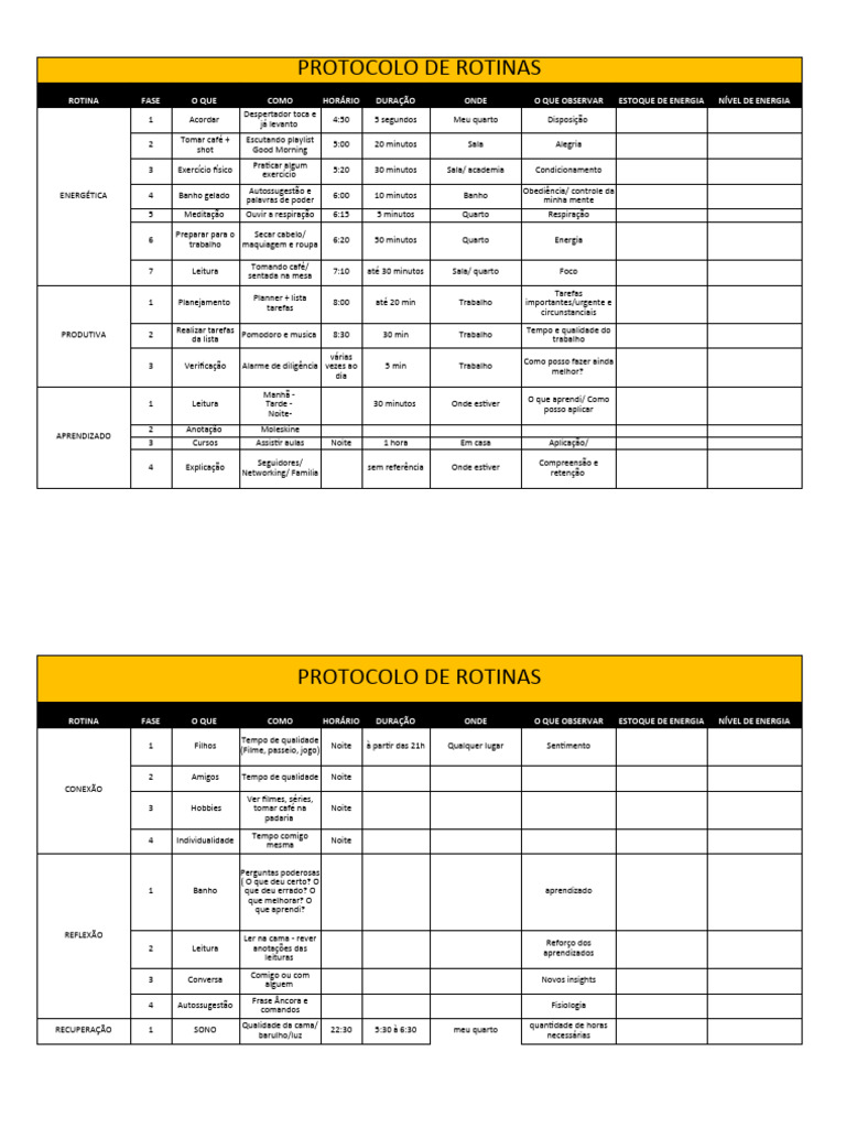Protocolo de Rotinas | PDF