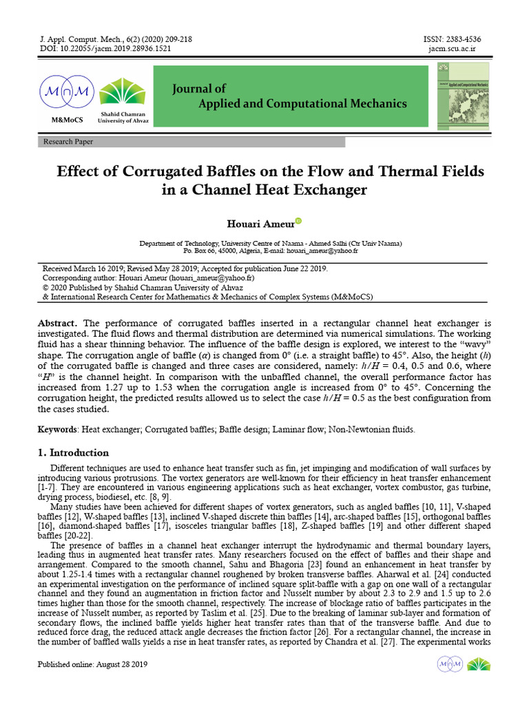 Effect of Corrugated Baffles On The Flow and Thermal Fields in A ...