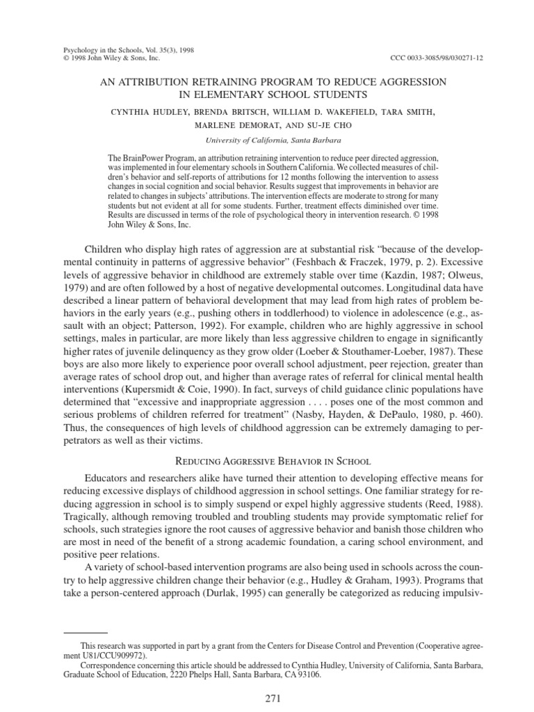 Attribution Retraining Program To Reduce | PDF | Aggression | Violence