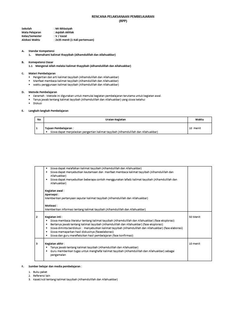 RPP Kelas 5 Sem. 1 | PDF