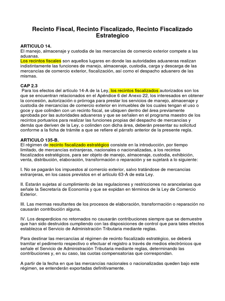 Recintos Fiscales y Fiscalizados: Guía | PDF | aduana | Gobierno