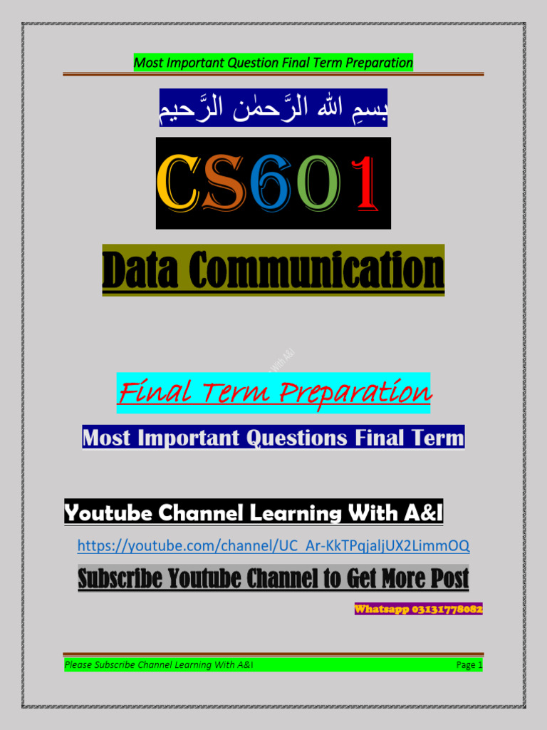 Cs601 Subjective Final Term | PDF | Multiplexing | High Frequency