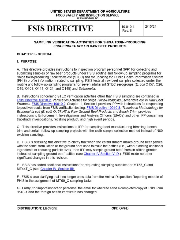 Fsis Directive: Escherichia Coli in Raw Beef Products | PDF | Beef ...