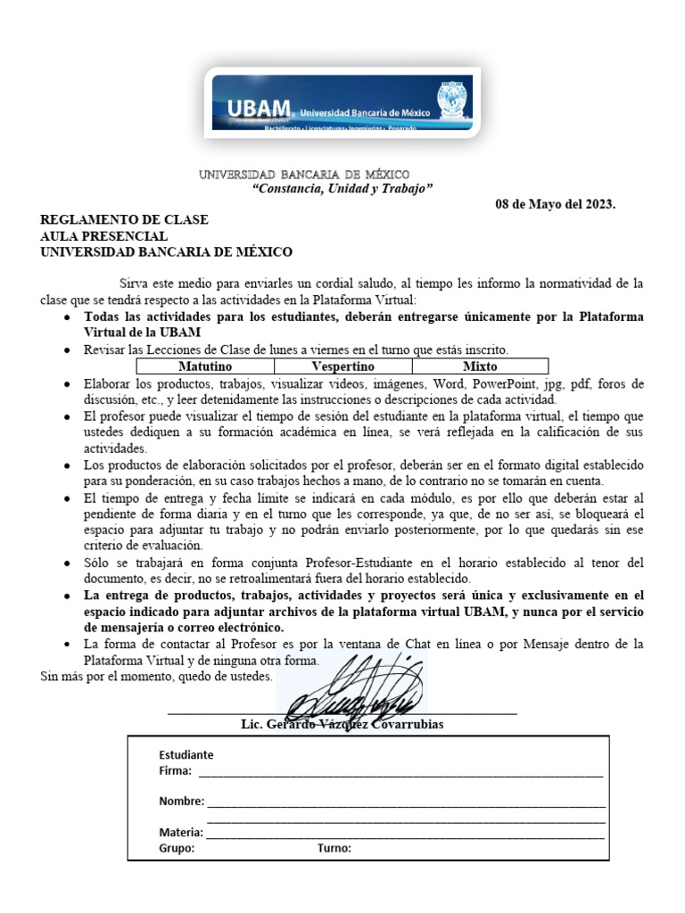 Reglamento de Clase UBAM 2023 | PDF | Informática