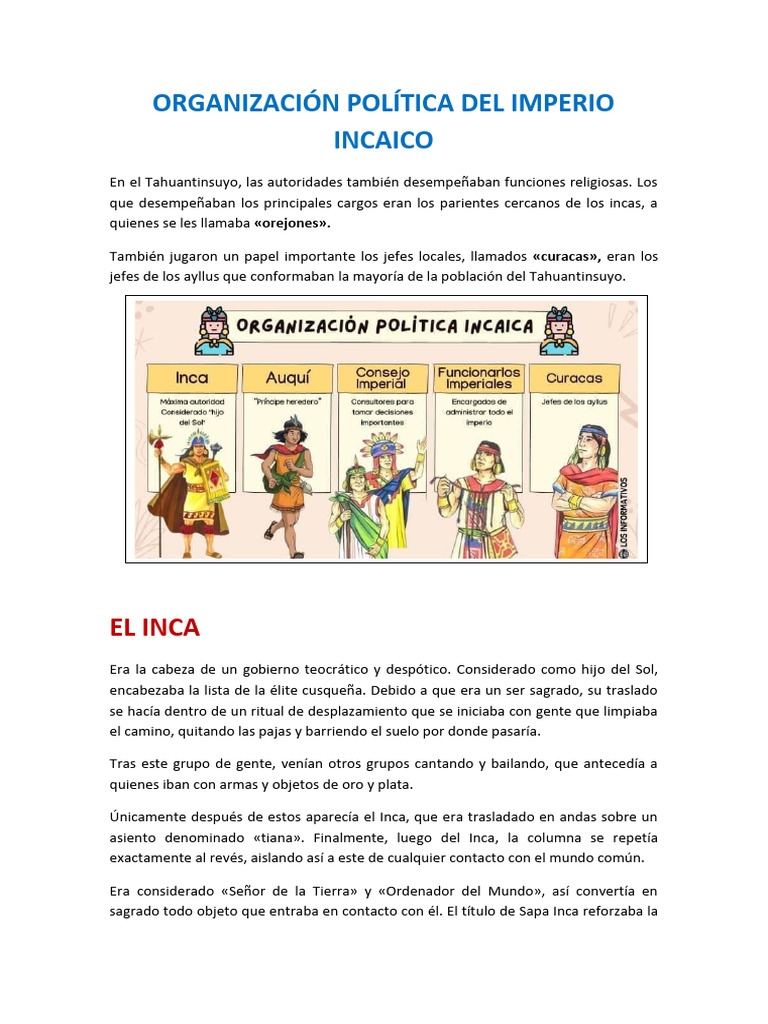 Organización Política Del Imperio Incaico | PDF | Imperio Inca | Andes