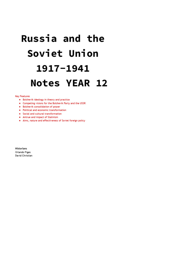 Russia and The Soviet Union Notes Complete Syllabus Modern History ...