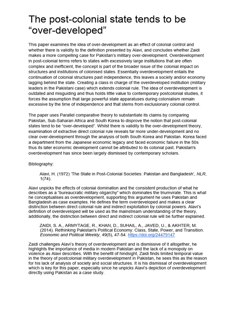 Over-Developed Post Colonial State | PDF | Postcolonialism | Colonialism