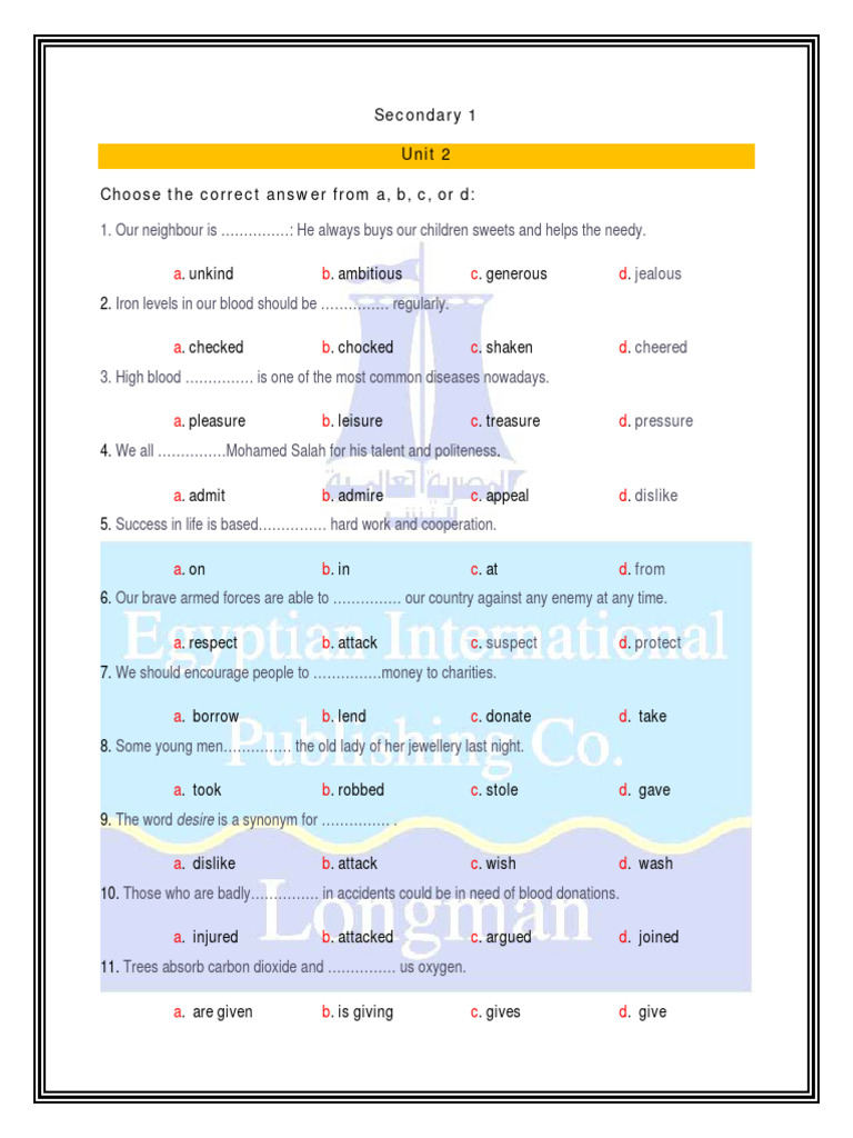 Sec 1 - Downloadable - Exercise Sheets - Unit 2 | PDF