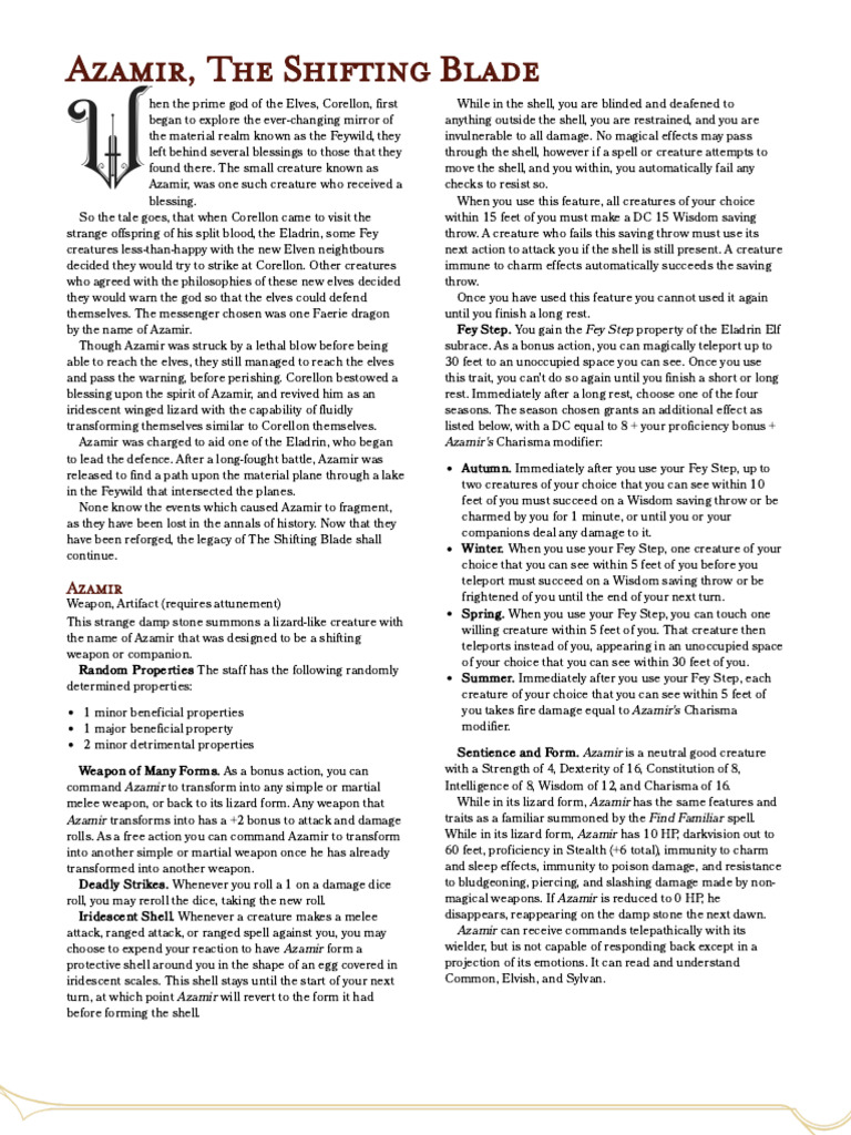 Azamir The Shifting Blade - The Homebrewery | PDF | Elf (Dungeons ...