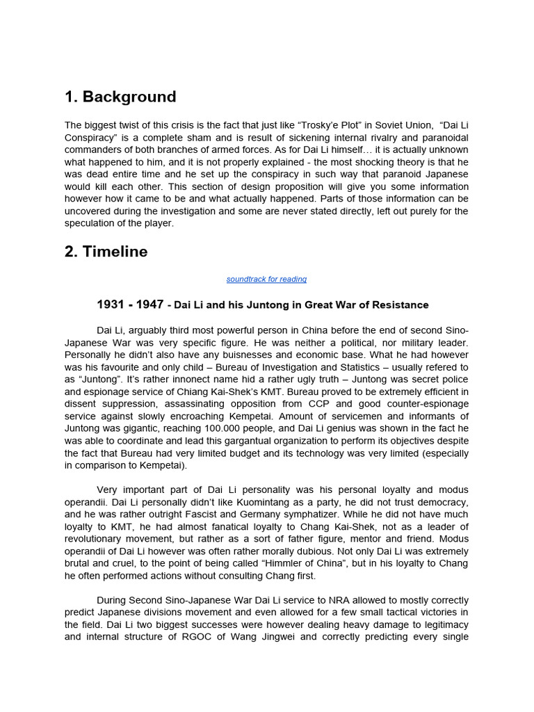 TNO - Dai Li Lore Timeline | PDF | Kuomintang | Chiang Kai Shek