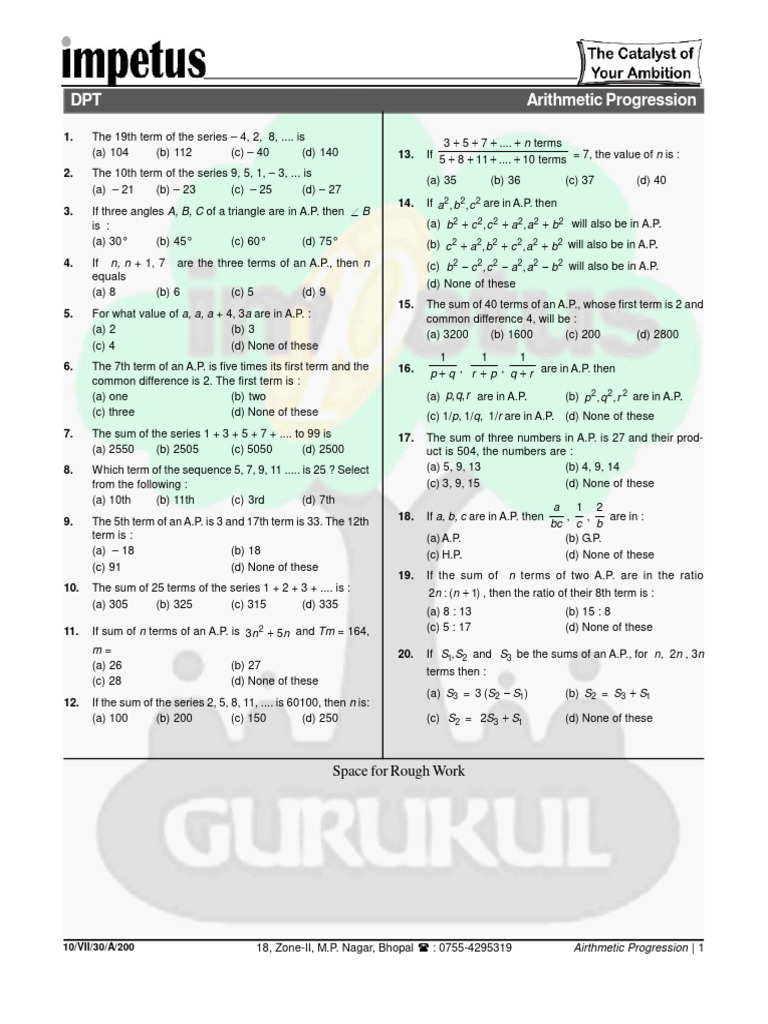DPT Arithmetic Progression - 01 | PDF | Mean | Triangle