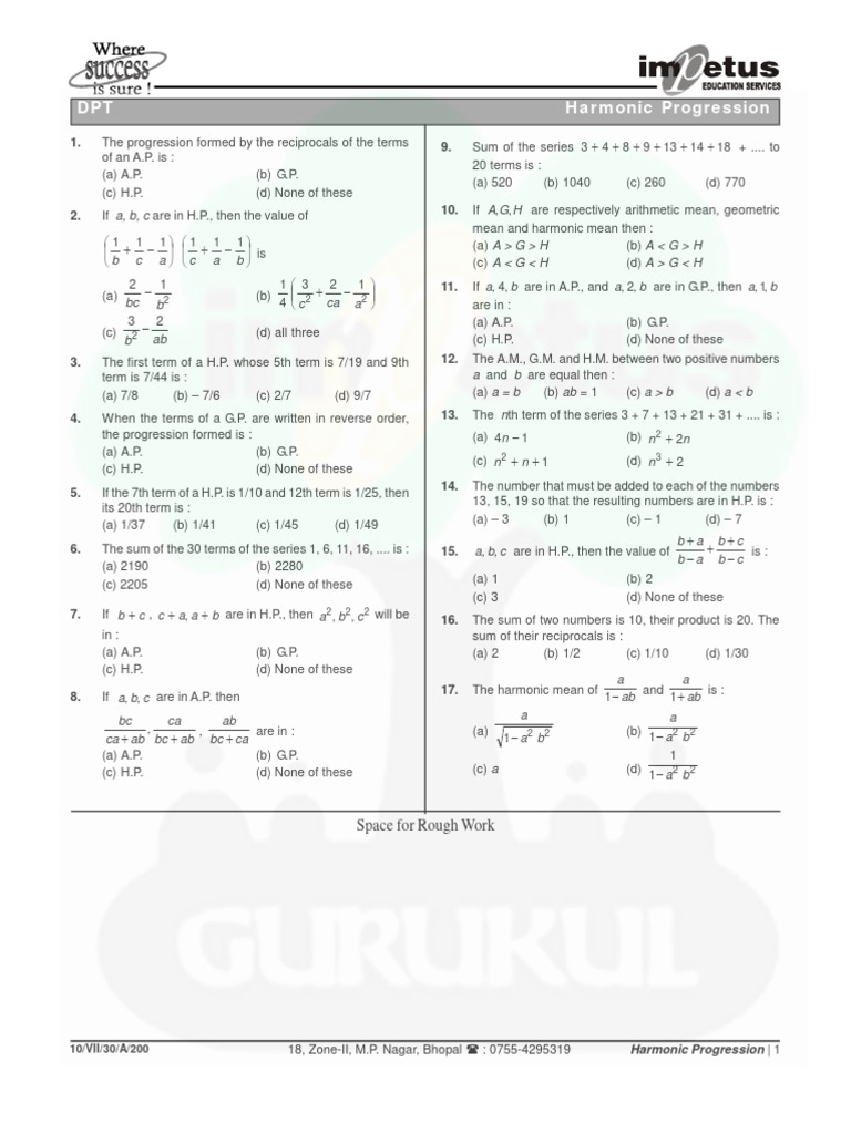 Harmonic Progression Examples and Problems | PDF | Mean | Mathematical ...