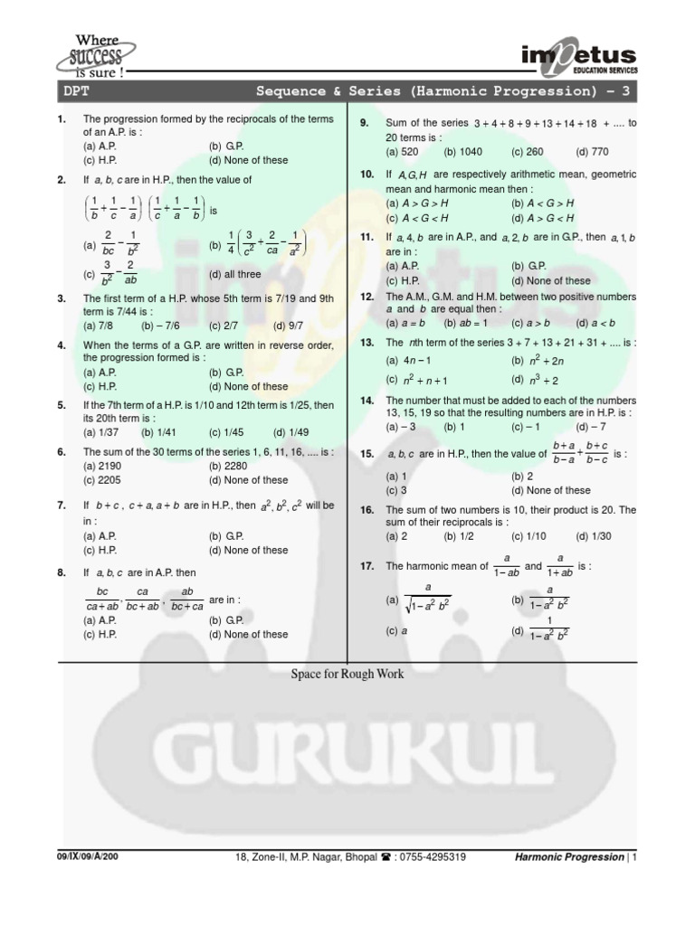 DPT Harmonic Progression - 01 | PDF | Mean | Mathematical Concepts