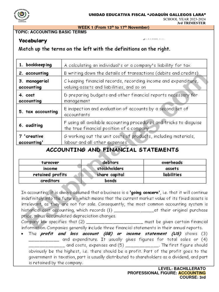 3rd BACH ACCOUNTING-3rd TRIMESTER 2023-2024 | PDF
