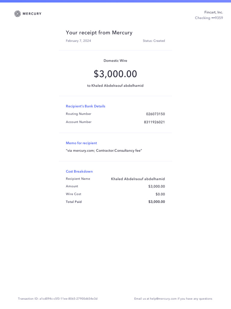 Mercury Wire Receipt 2024-02-07 4e3d | PDF