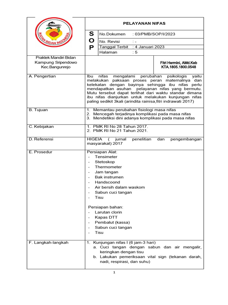 3.sop Pelayanan Nifas, Sugi | PDF