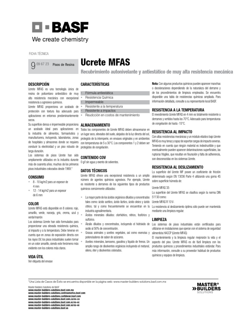 BASF Ucrete MFAS - Ficha Técnica | PDF | Ácido | Resistencia Eléctrica y Conductancia