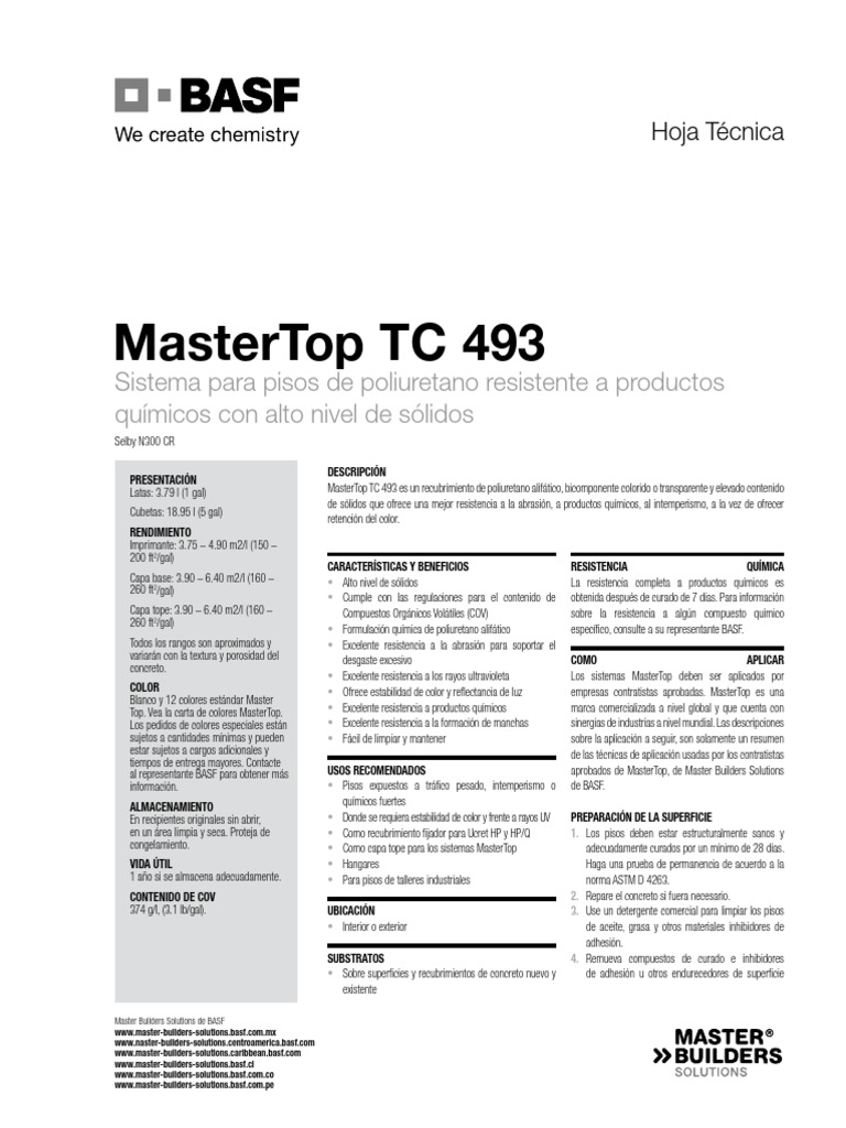 BASF MasterTop TC 493 - Ficha Técnica | PDF | Hormigón | Poliuretano