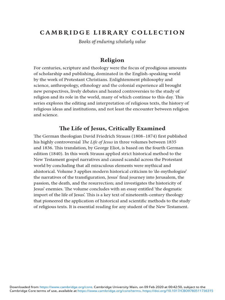 The Life of Jesus, Critically Examined (Volume 1) by David Friedrich ...