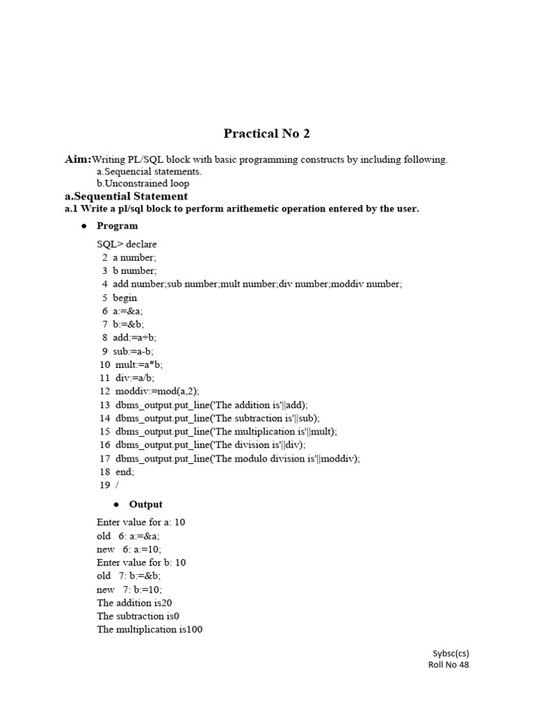 Practical No 2 Dbms | PDF | Pl/Sql | Sql