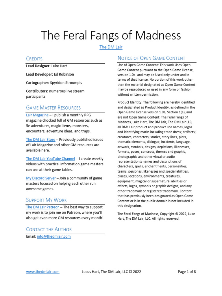The Feral Fangs of Madness (LVL 10) | PDF