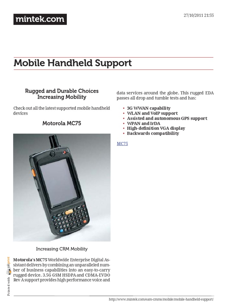 Mobile Handheld Support Options | PDF | Mobile Device | Telecommunications