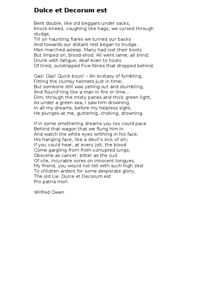 Wilfred Owen's "Dulce et Decorum Est" | PDF