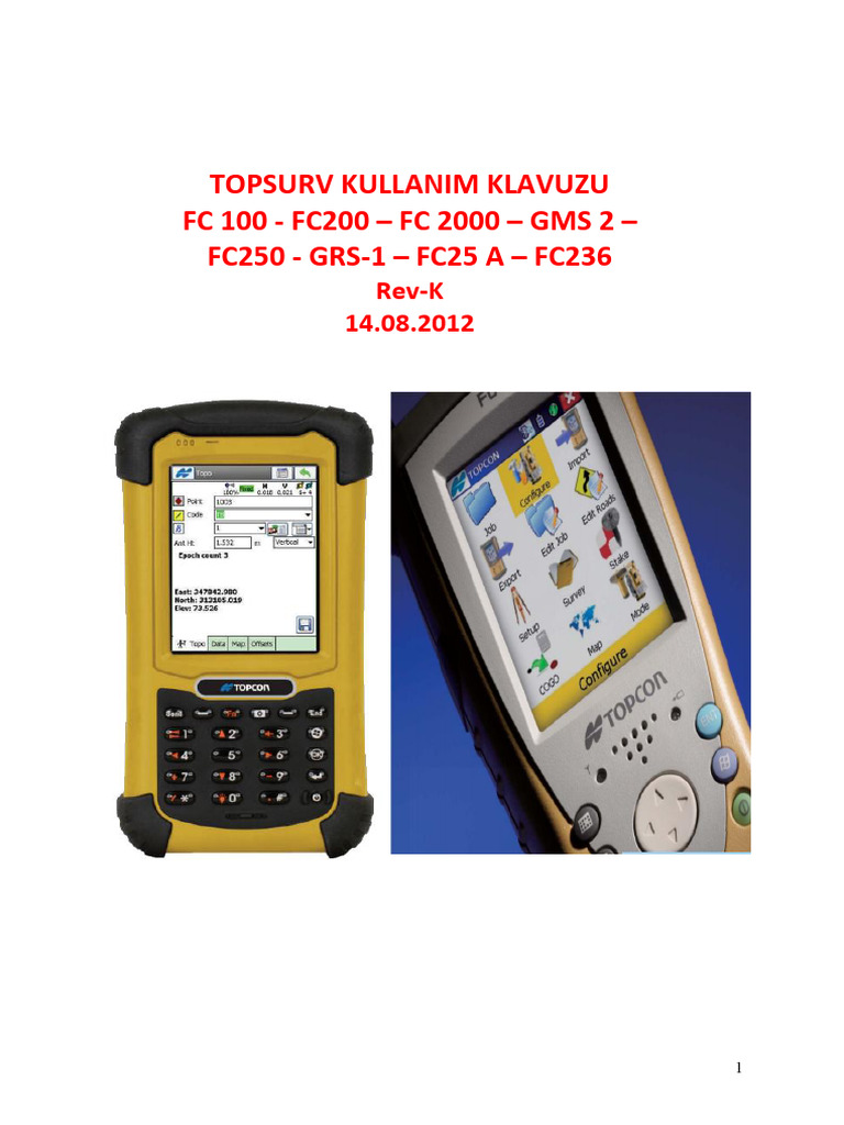Topsurv Kullanim Klavuzu FC Fc200 FC 2000 Gms 2 Fc250 - Grs-1 Fc25 A Fc236 Rev-K | PDF
