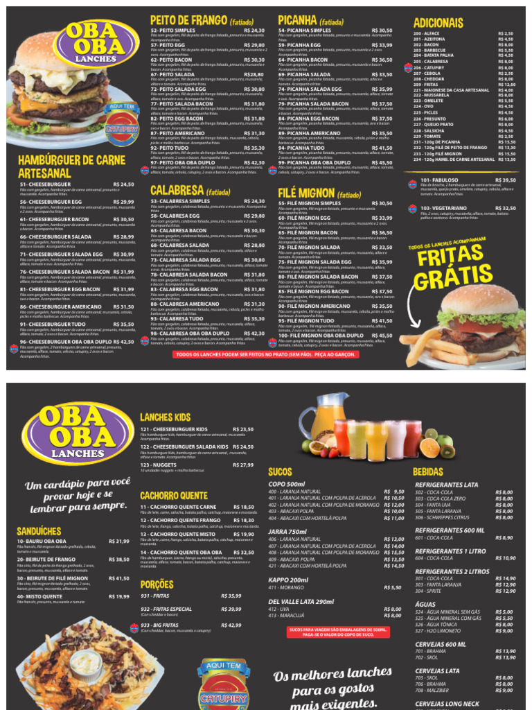 Oba Oba Cardápio Novo | PDF | Cachorro-quente | Hambúrgueres